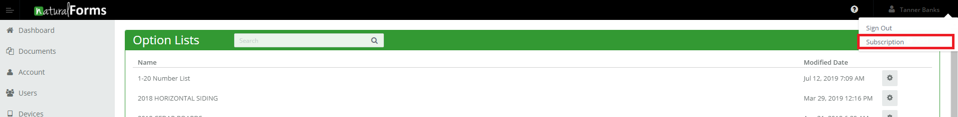 Subscription Overview – naturalForms Support