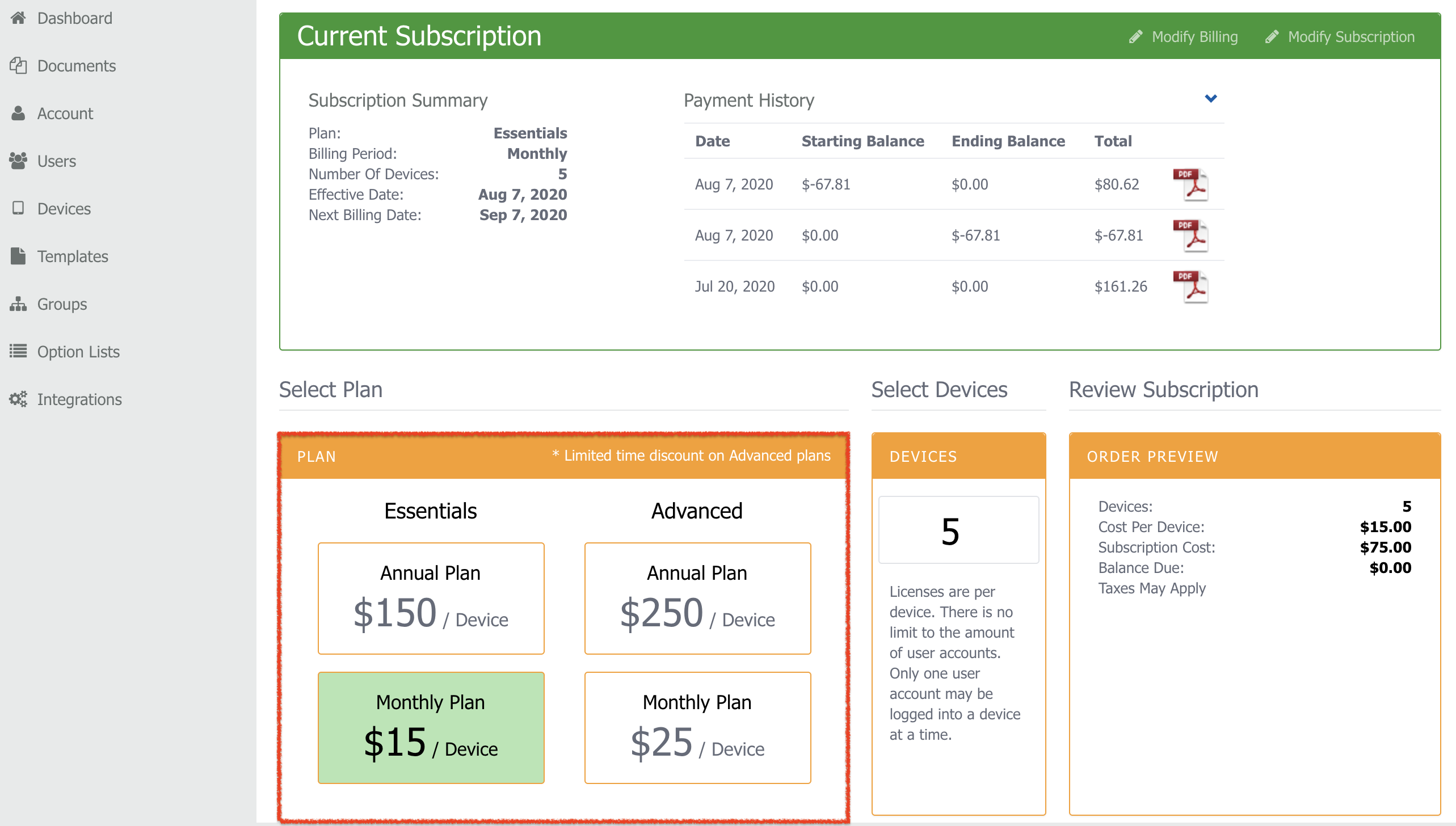 Subscription Overview – naturalForms Support